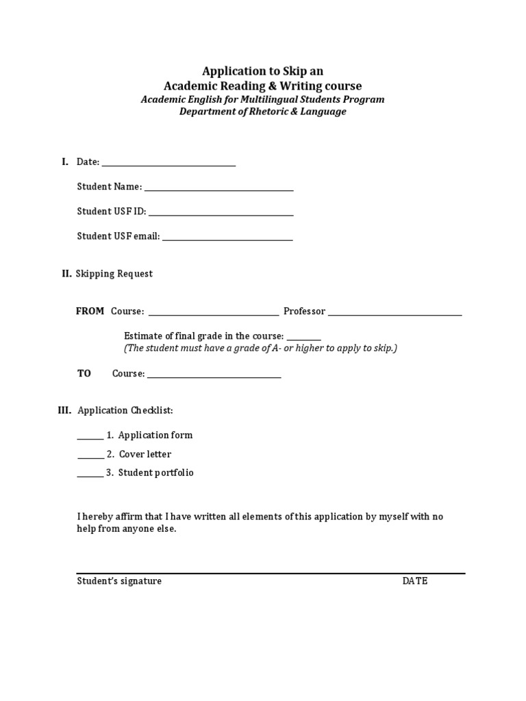Application To Skip An Academic Reading & Writing Course | PDF | Essays ...