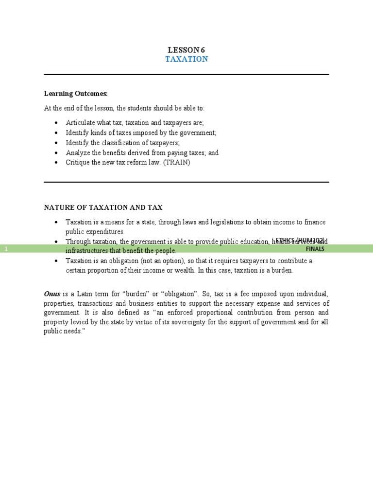Lesson 6 Taxation | Download Free PDF | Gross Income | Property Tax
