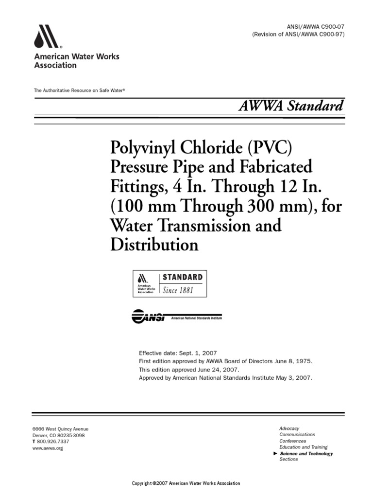 Awwa C900-07 | PDF | Pipe (Fluid Conveyance) | Specification (Technical ...