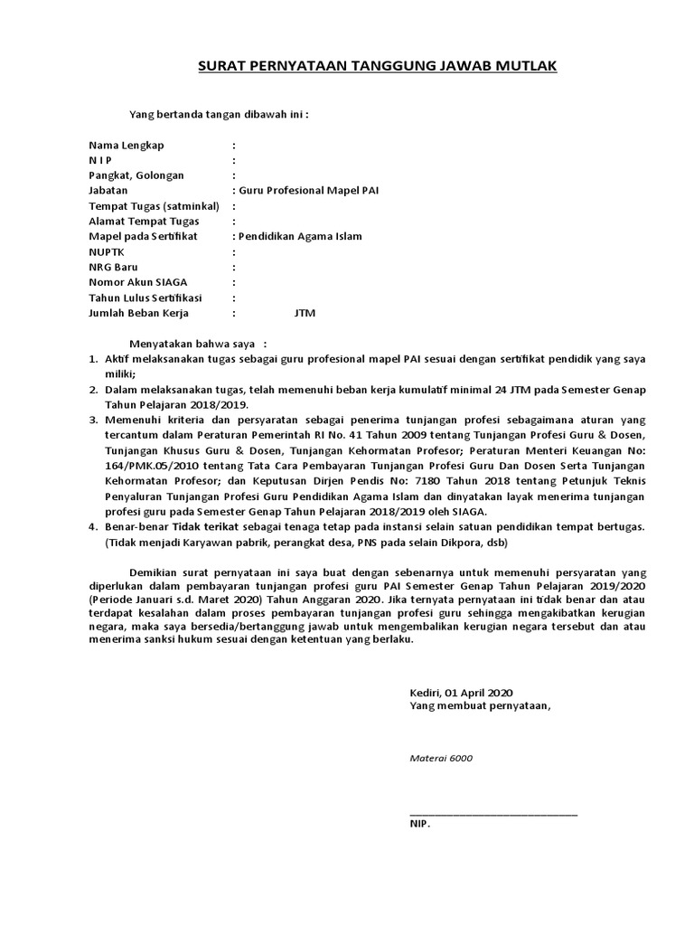 Contoh Format SPTJM Gpai-2020 | PDF