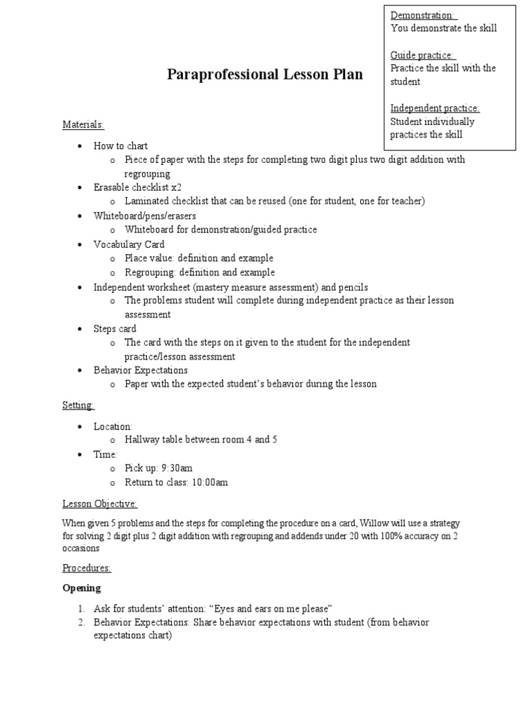 Paraprofessional Lesson Plan | Download Free PDF | Lesson Plan ...