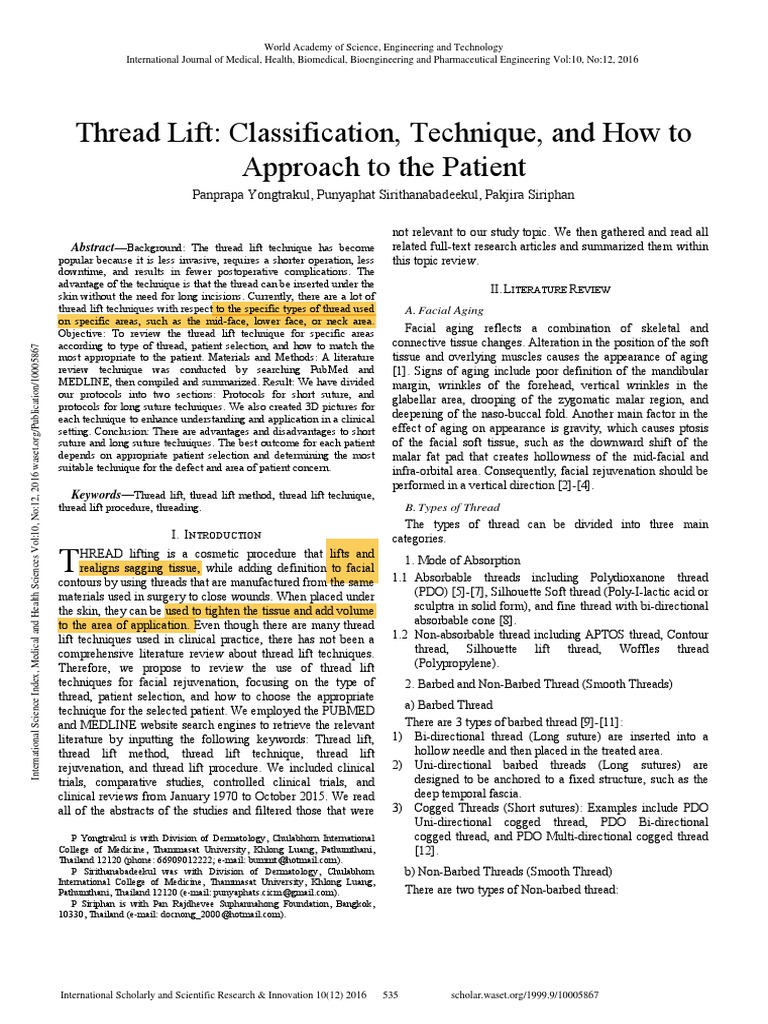 Thread Lift Techniques: A Comprehensive Review | PDF | Surgical Suture ...