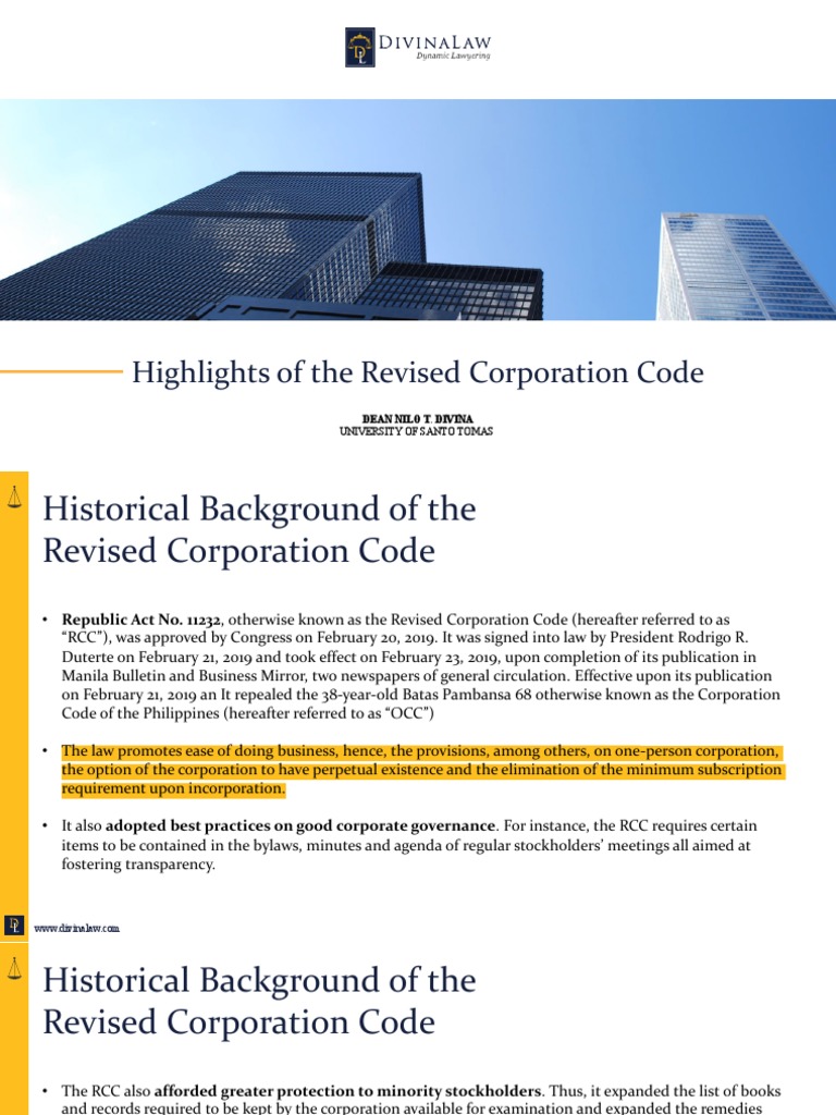 Highlights of The Revised Corporation Code v2 | PDF | Law