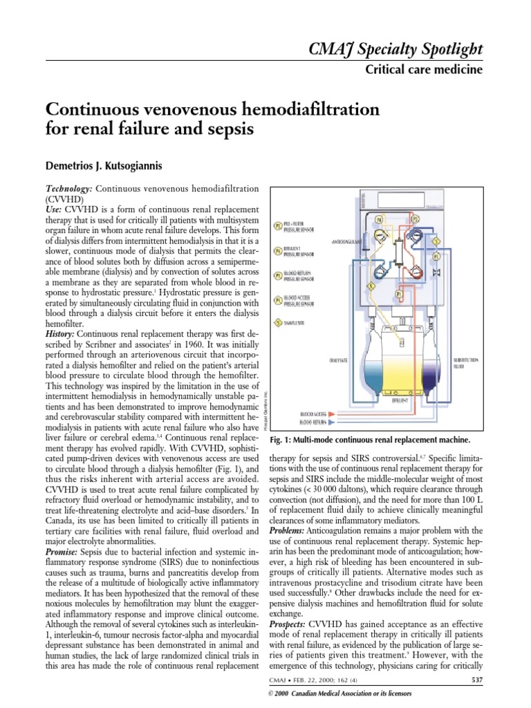 Continuous Venovenous Hemodiafiltration For Renal Failure and Sepsis ...