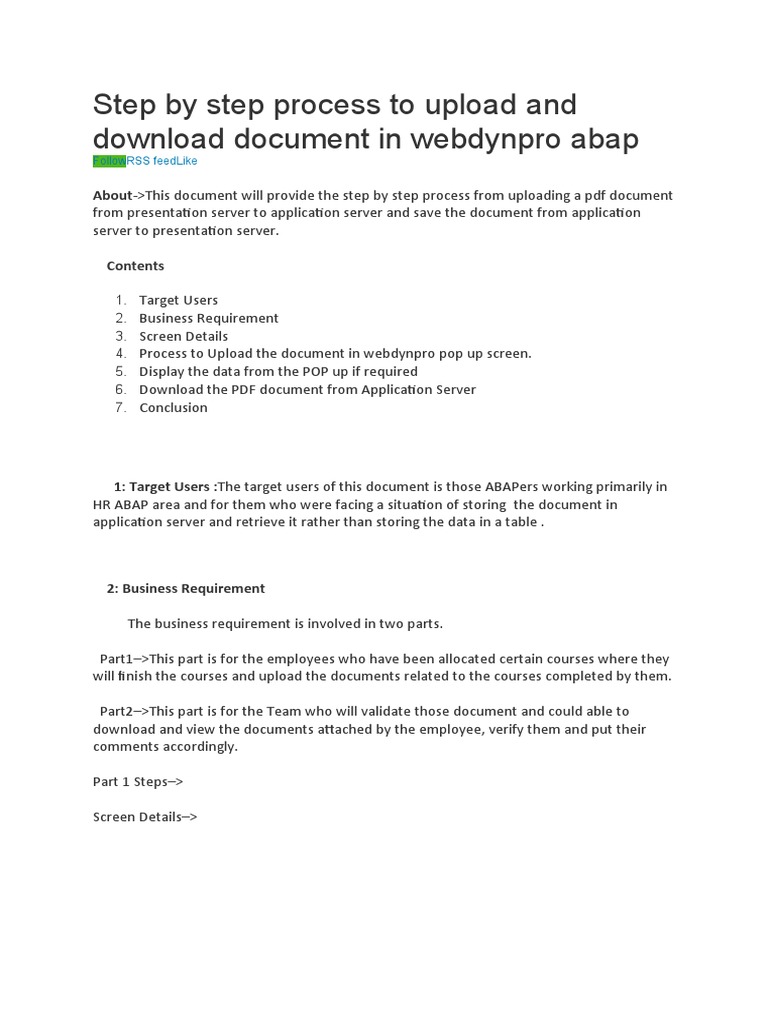 Step by Step Process To Upload and Download Document in Webdynpro Abap | PDF | Download ...