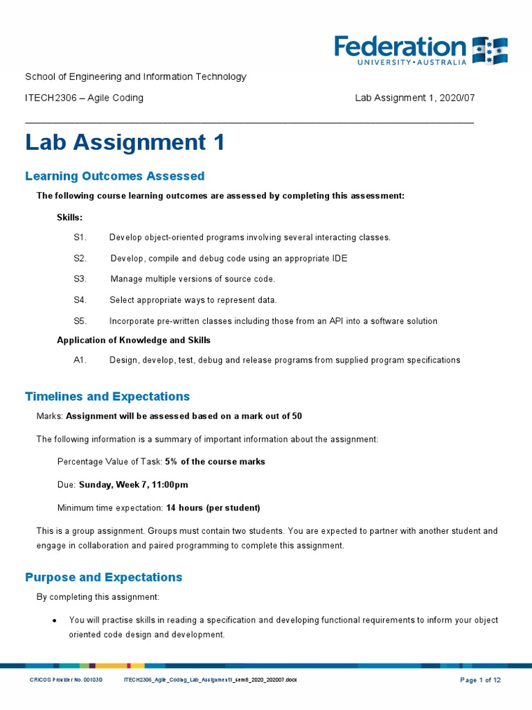 Lab Assignment 1: Learning Outcomes Assessed | PDF | Method (Computer Programming) | Class ...