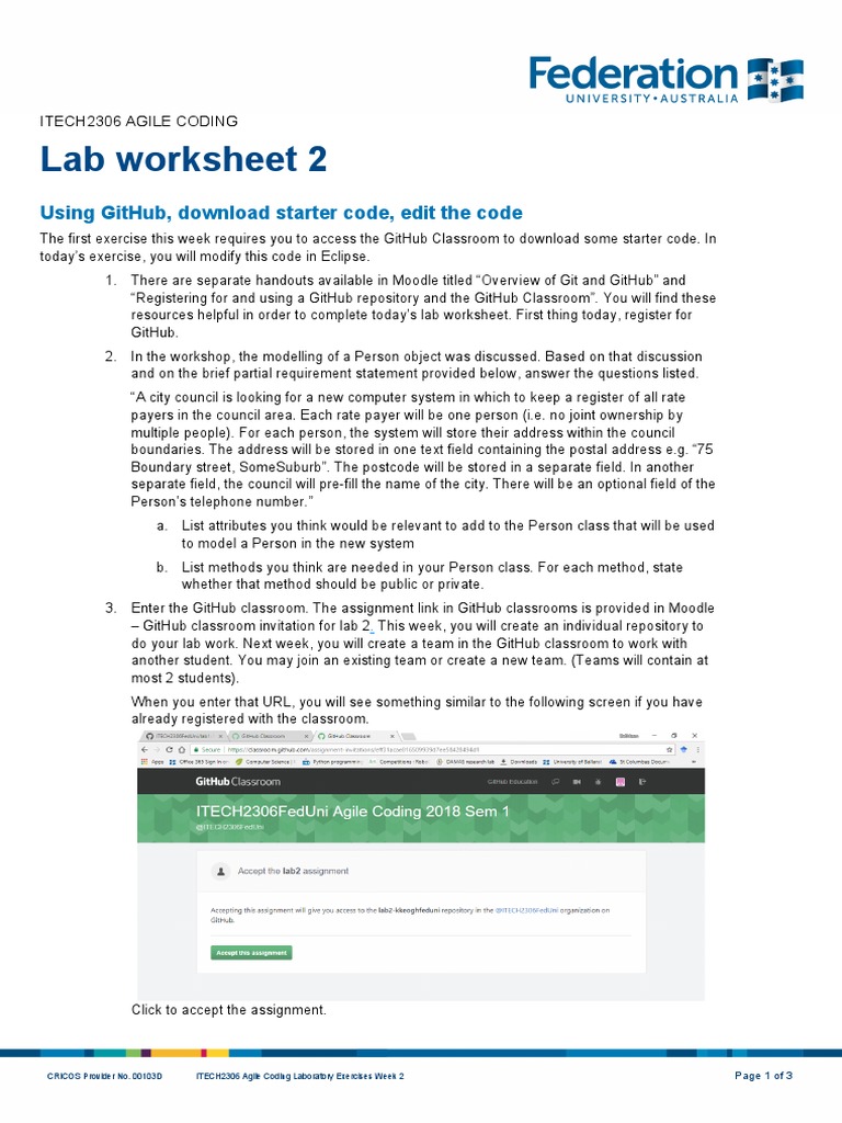 Lab Worksheet 2: Using Github, Download Starter Code, Edit The Code ...