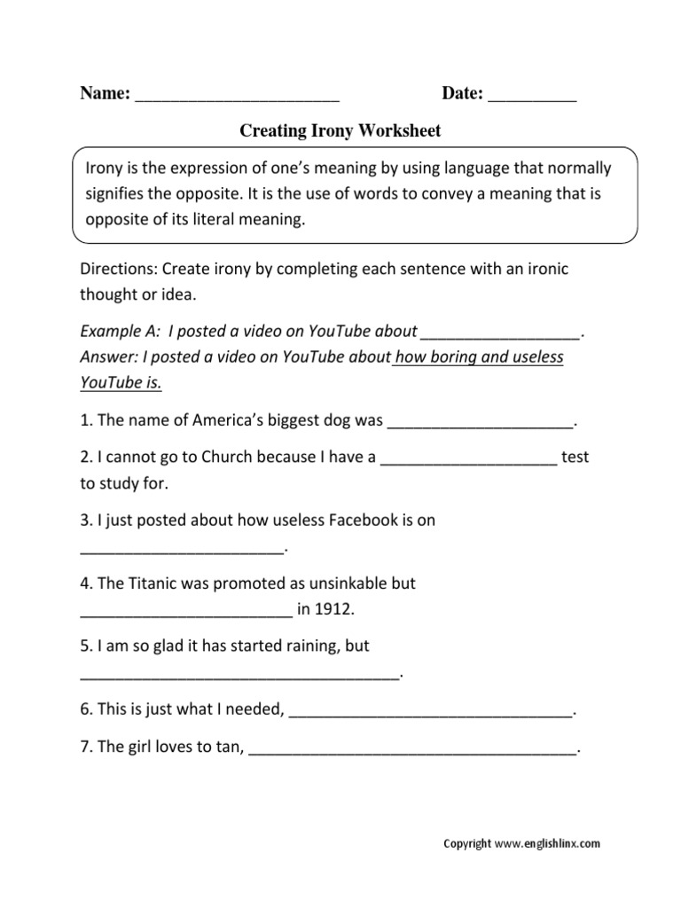Creating Irony Worksheet PDF | PDF Creating Irony Worksheet PDF | PDF