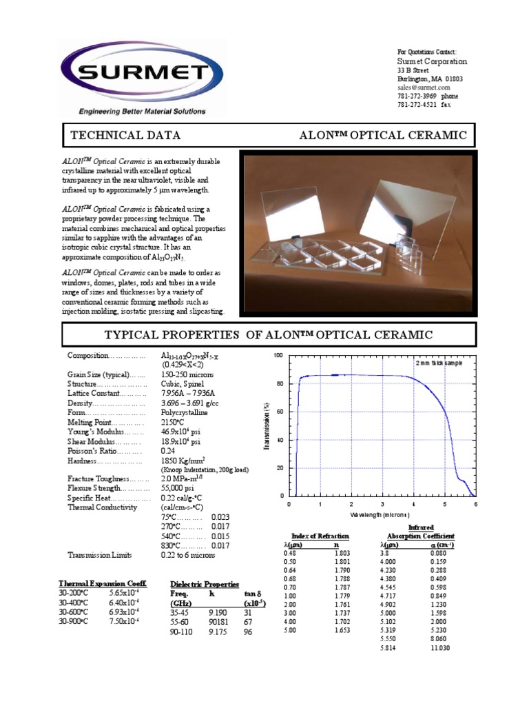 Technical Data Alon™ Optical Ceramic | PDF | Ceramics | Young's Modulus