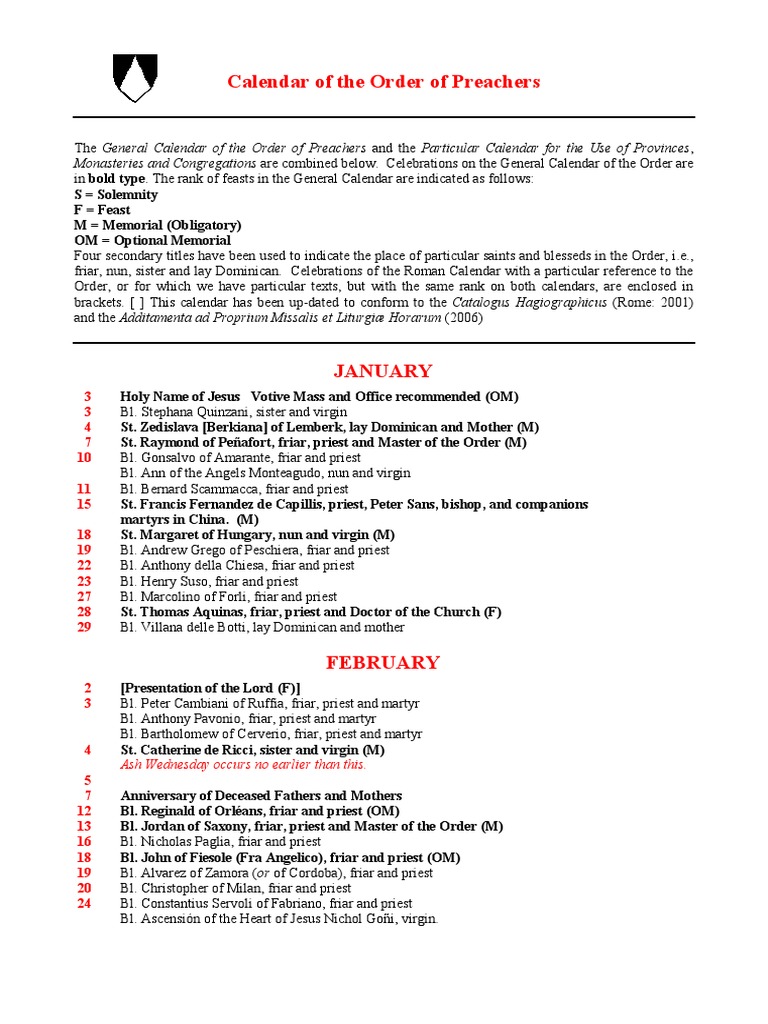 Calendar of The Order of Preachers | PDF | Dominican Order | Catholic ...