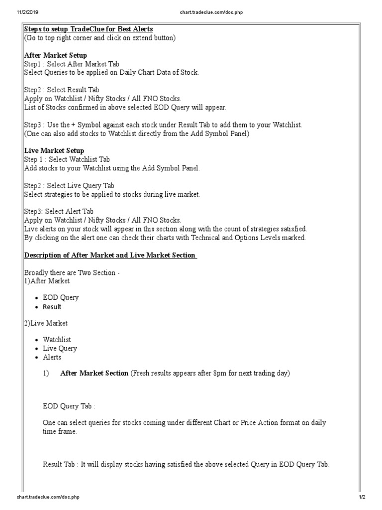 Steps To Setup Tradeclue For Best Alerts | PDF | Financial Markets ...