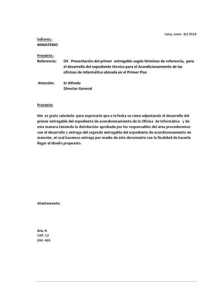Carta Primer Entregable Informatica PDF | PDF