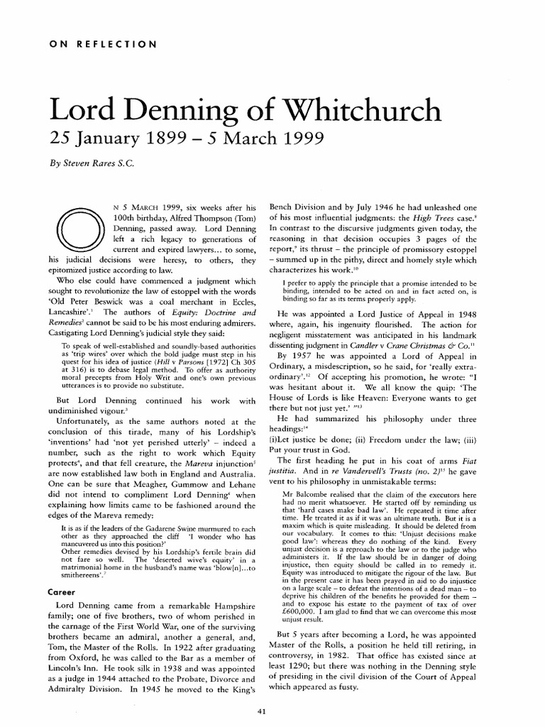 Lord Denning of Whitchurch: January 1899 - March 1999 | PDF | Judge ...