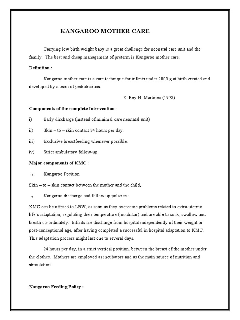 Kangaroo Mother Care | PDF | Neonatal Intensive Care Unit | Clinical ...