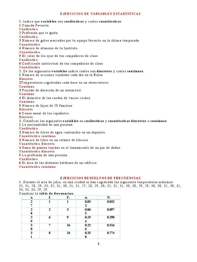 Ejercicios de Variables Estadísticas | PDF