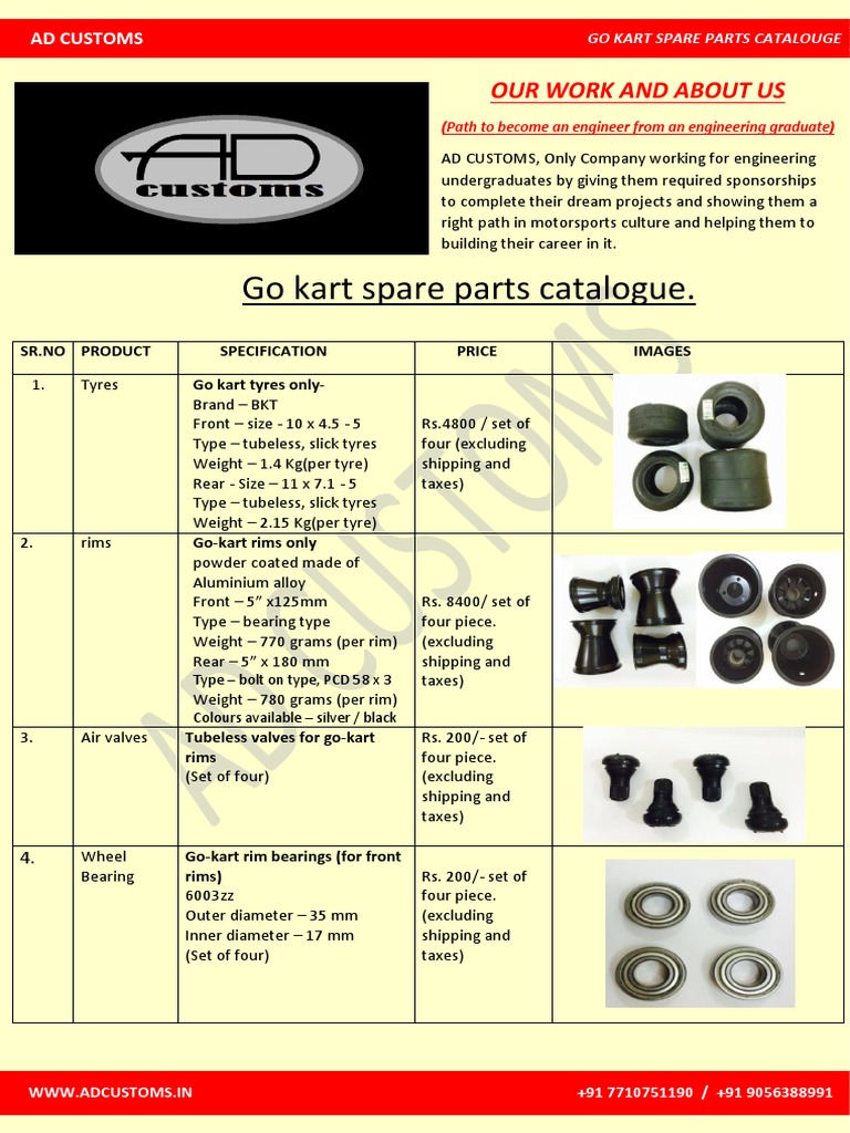 Go Kart Spare Parts Catalouge PDF | PDF | Fibre Reinforced Plastic | Axle