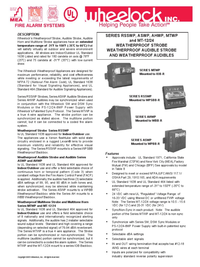Series RSSWP, Aswp, Ahwp, MTWP and MT-12/24 Weatherproof Strobe ...