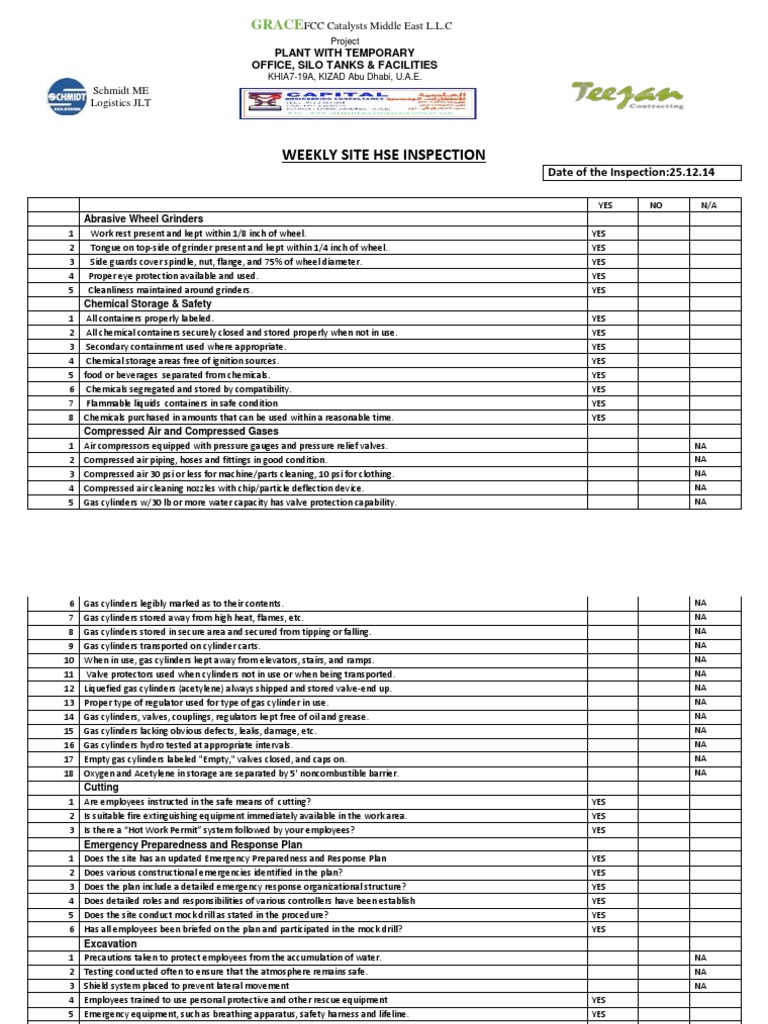 Weekly HSE Inspection Report GRACE 25.12.14 PDF | PDF | Personal ...