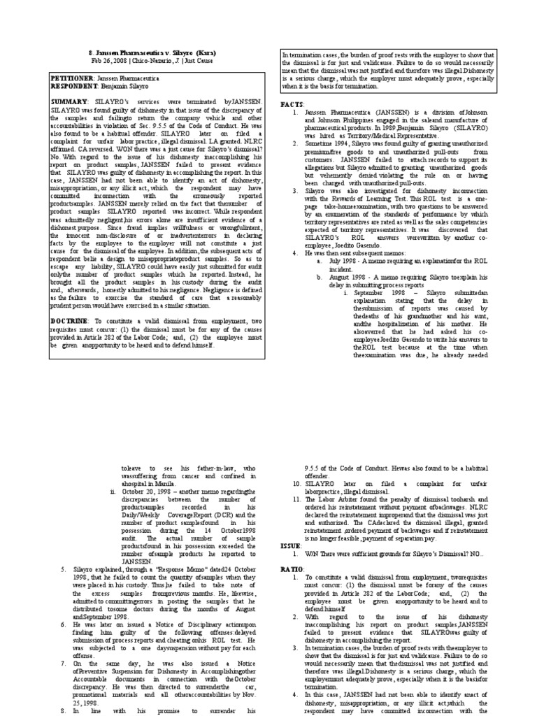Janssen Pharmaceutica v. Silayro | PDF | Burden Of Proof (Law) | Reasonable Person