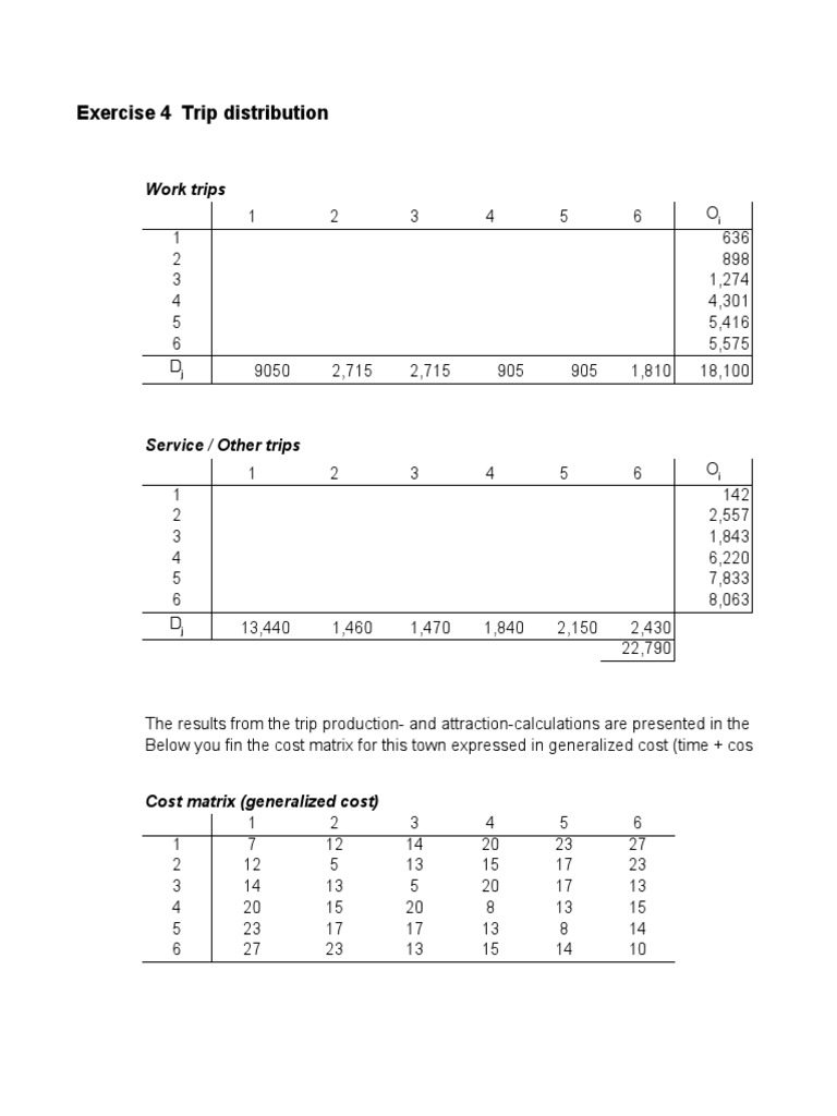 Exercise 4 Trip Distribution: Work Trips | PDF | Applied Mathematics ...