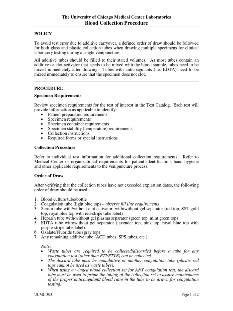Blood Collection Procedure Guidelines | PDF | Tissue (Biology) | Blood