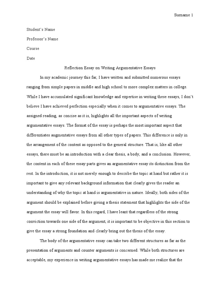 Reflection on Argumentative Essay Writing | PDF | Essays | Argument