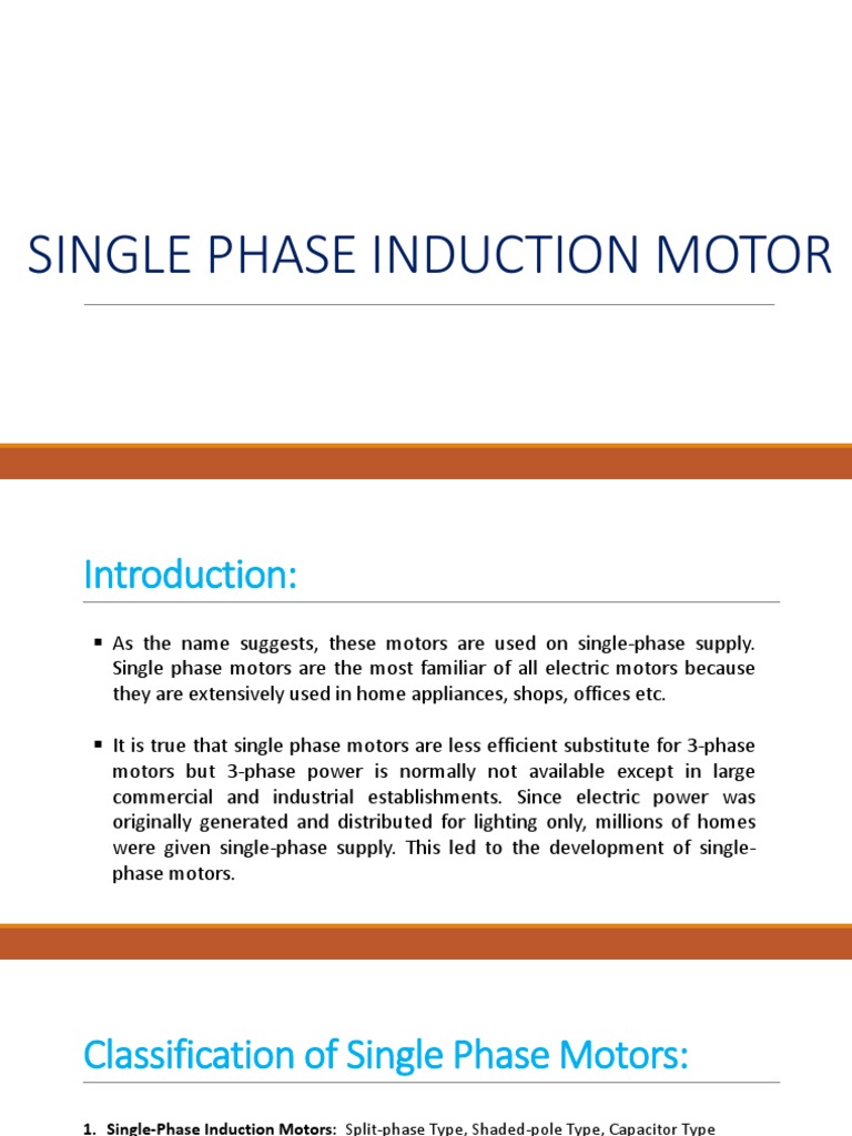 Overview of Single Phase Induction Motors | PDF | Electric Motor ...
