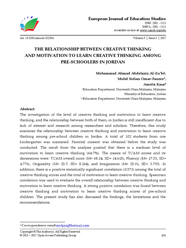 The Relationship Between Creative Thinki PDF | PDF | Creativity | Cronbach's Alpha