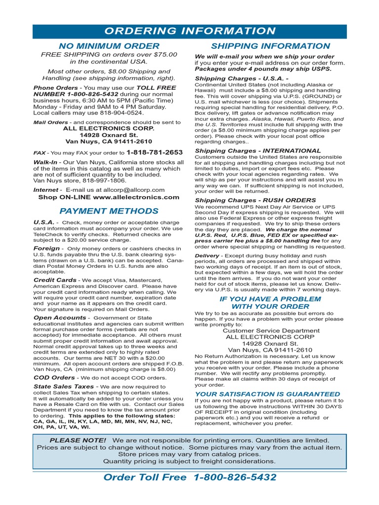 Ordering Information: Shipping Information No Minimum Order | PDF ...