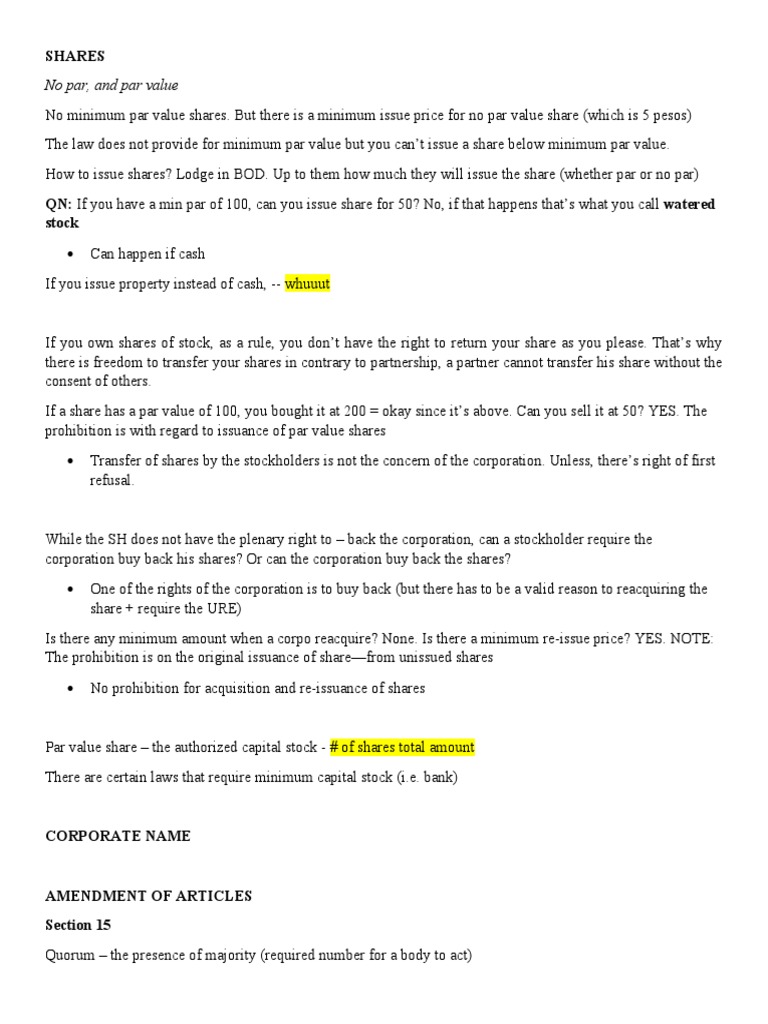 No Par, and Par Value: Shares | PDF | Proxy Voting | Stocks