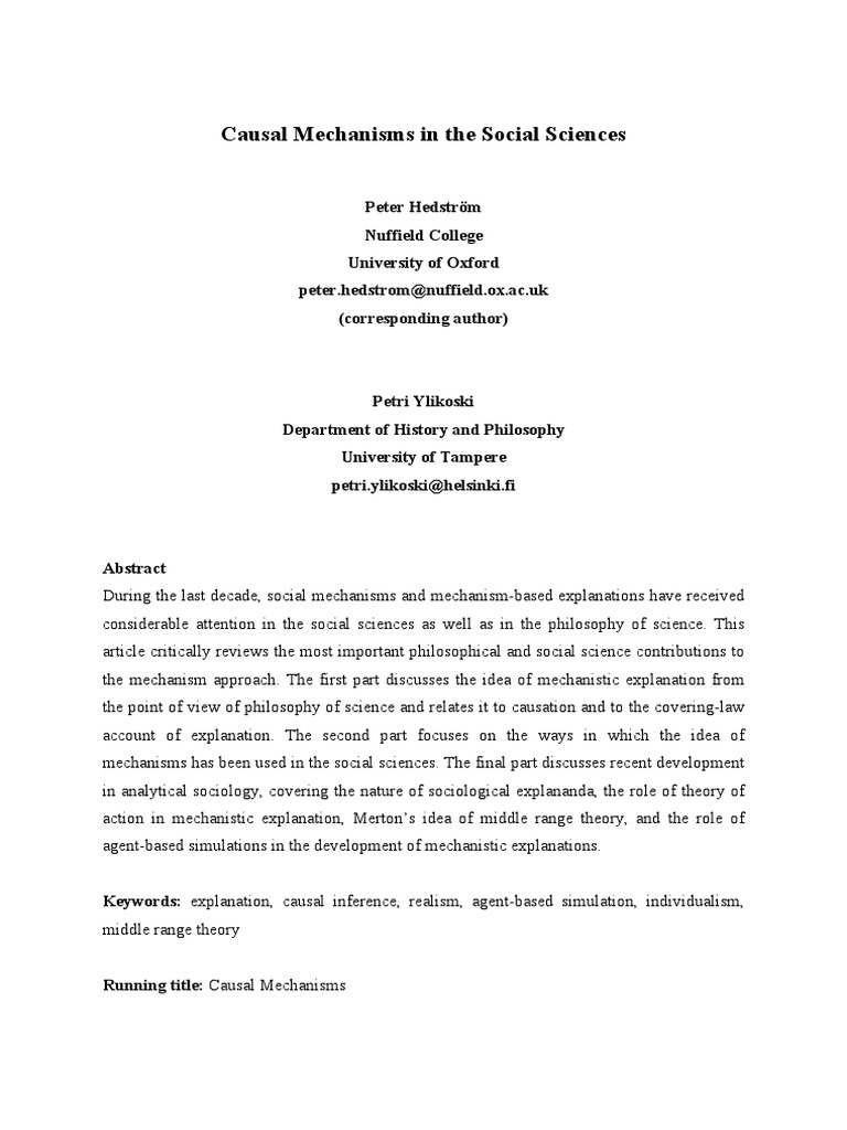 Causal Mechanisms in The Social Sciences PDF | PDF | Causality | Sociology