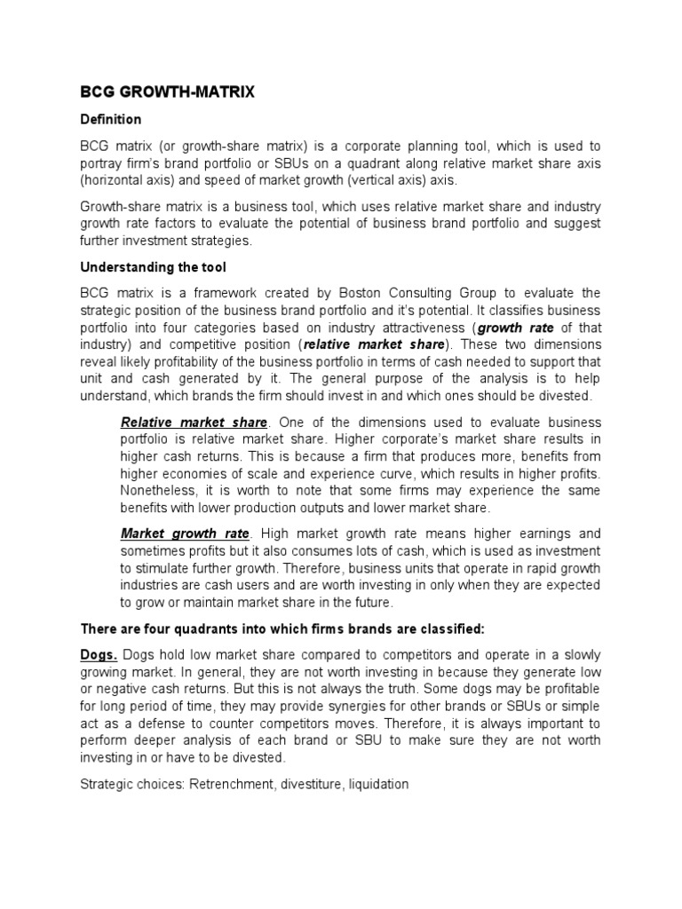 BCG Growth-Matrix: Relative Market Share. One of The Dimensions Used To ...