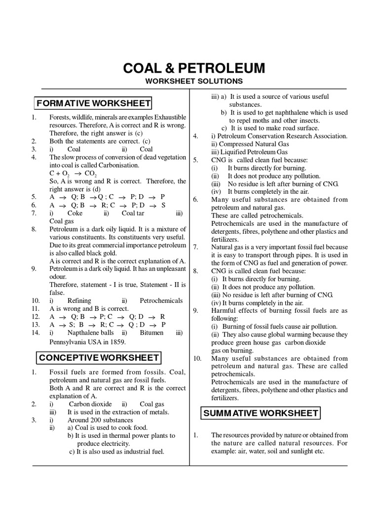 Class 8 Coal and Petroleum Worksheet | PDF | Fuels | Coal