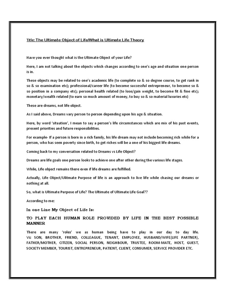The Ultimate Object of Life/What Is Ultimate Life Theory | PDF ...