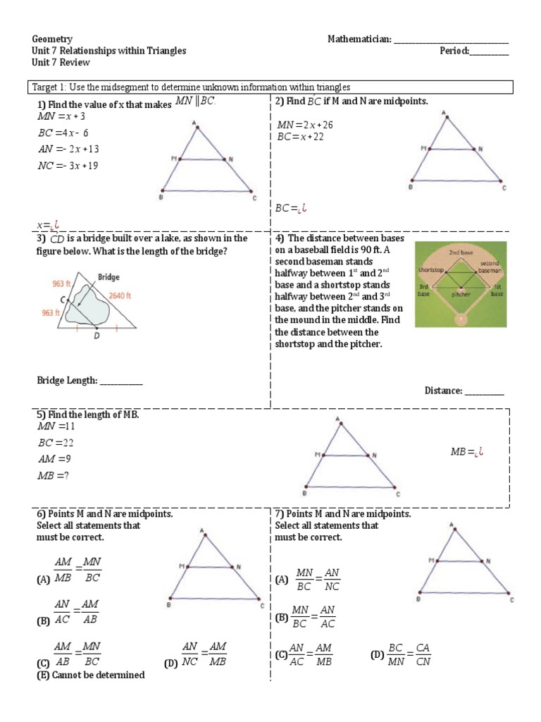 Unit 7 Review | PDF | Perpendicular | Triangle