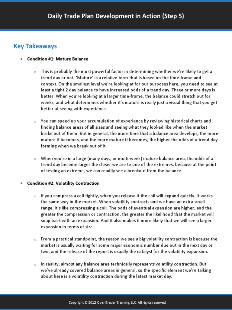 Daily Trade Plan Development in Action (Step 5) : Key Takeaways | PDF ...
