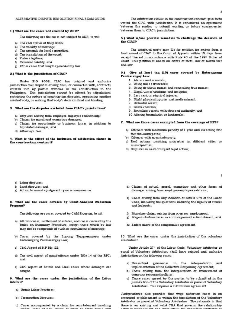 Alternative Dispute Resolution Final Exam Guide | PDF | Mediation | Alternative Dispute Resolution