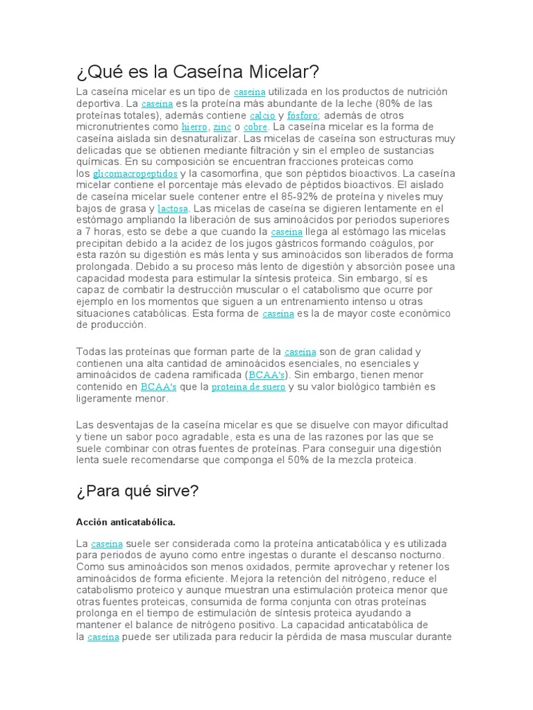 Caseína Micelar: Beneficios y Usos | PDF | Proteínas | Digestión