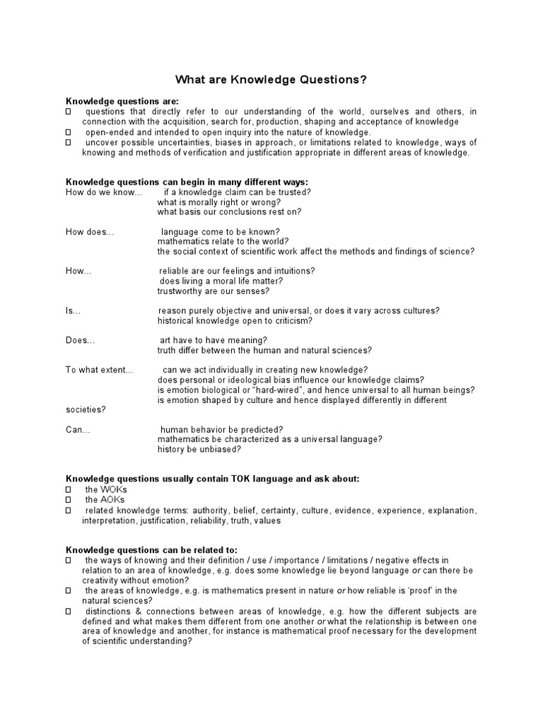 Understanding Knowledge Questions | PDF | Knowledge | Theory