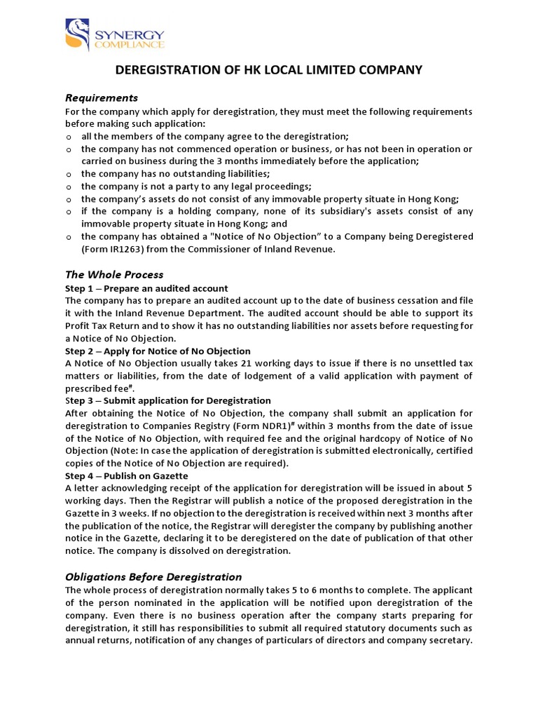 How To Deregister A Hong Kong Private Company | PDF | Government ...