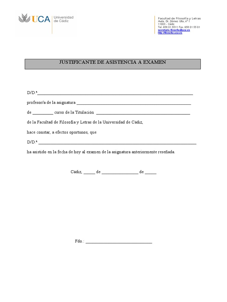 Justificante de Asistencia A Examen | PDF
