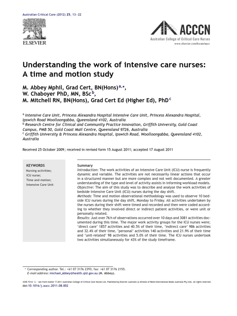 Understanding The Work of Intensive Care Nurses: A Time and Motion ...