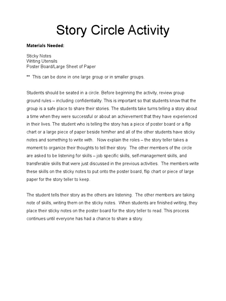 Story Circle Activity: Materials Needed | PDF