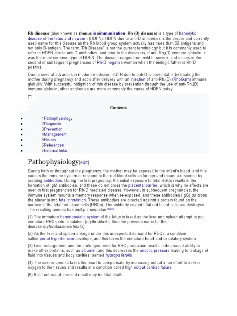 Pathophysiology: RH Disease (Also Known As Rhesus | PDF | Human ...