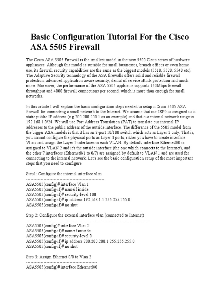 Basic Configuration Tutorial For The Cisco ASA 5505 Firewall | PDF | Ip Address | Firewall ...