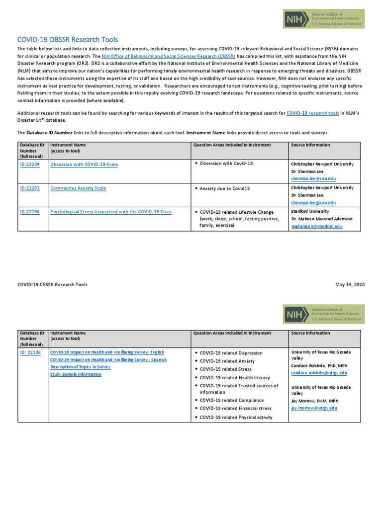 COVID-19 OBSSR Research Tools: NIH Office of Behavioral and Social ...