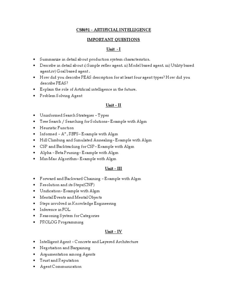 AI Anna University Important Questions | PDF