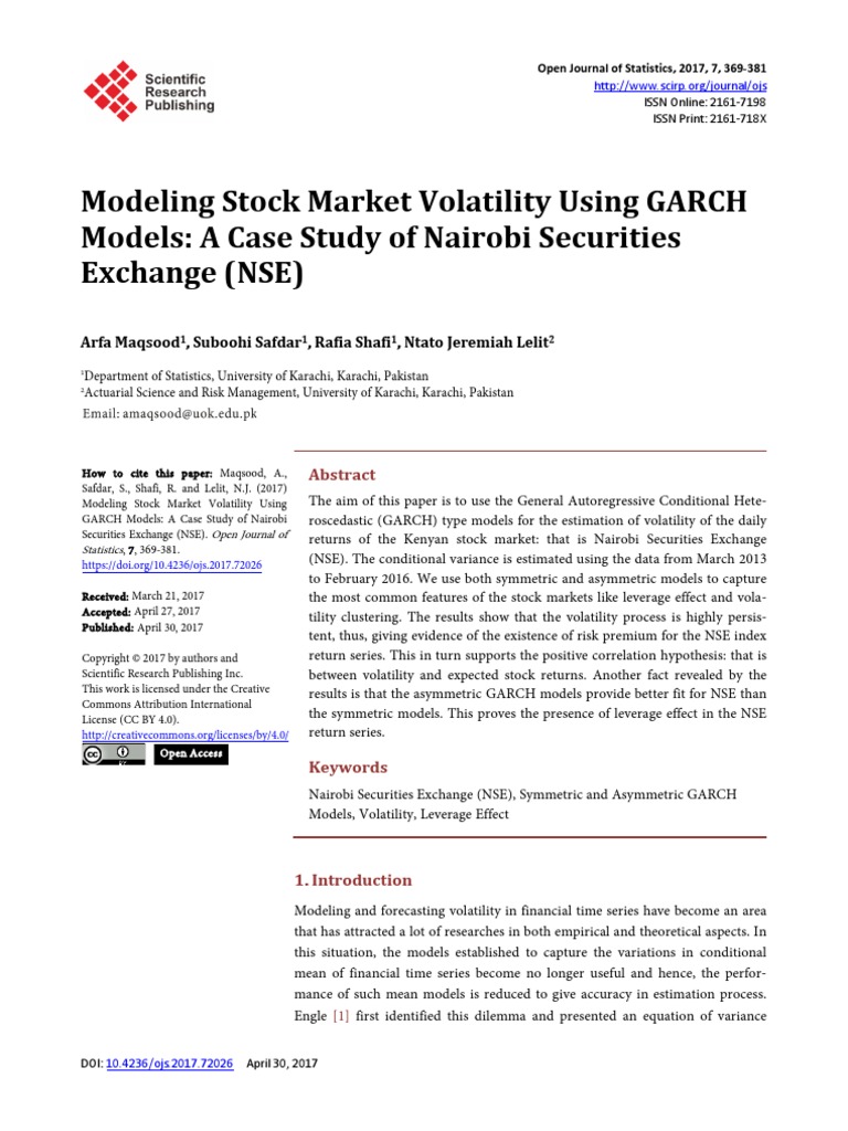 Modeling Stock Market Volatility Using GARCH Models: A Case Study of ...