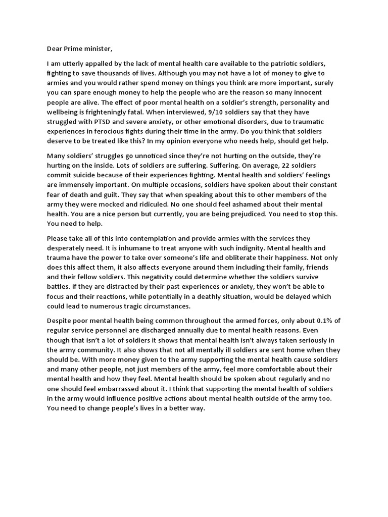 Persuasive Letter | PDF | Mental Health | Psychological Trauma