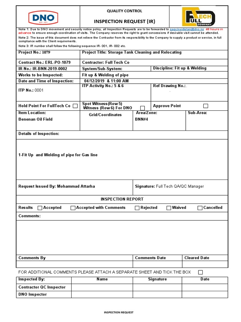 Inspection Request (Ir) : Quality Control | PDF | Business | Nature